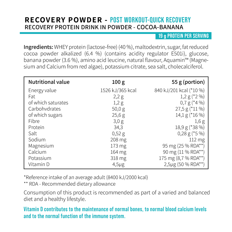 Recovery powder - Cocoa & Banana flavor, 10 servings - Nutrispoint